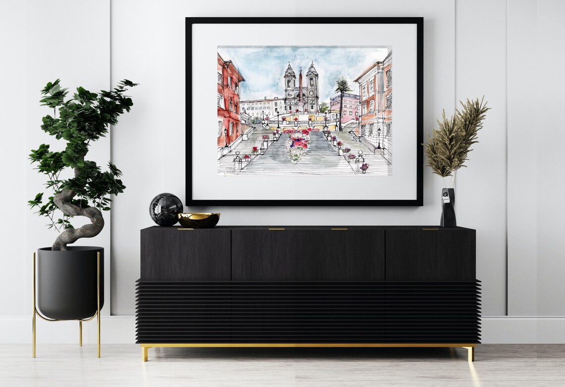 Rome Spanish Steps Printable | Watercolor Painting | Historical ...