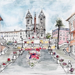 Rome Spanish Steps Printable | Watercolor Painting | Historical ...
