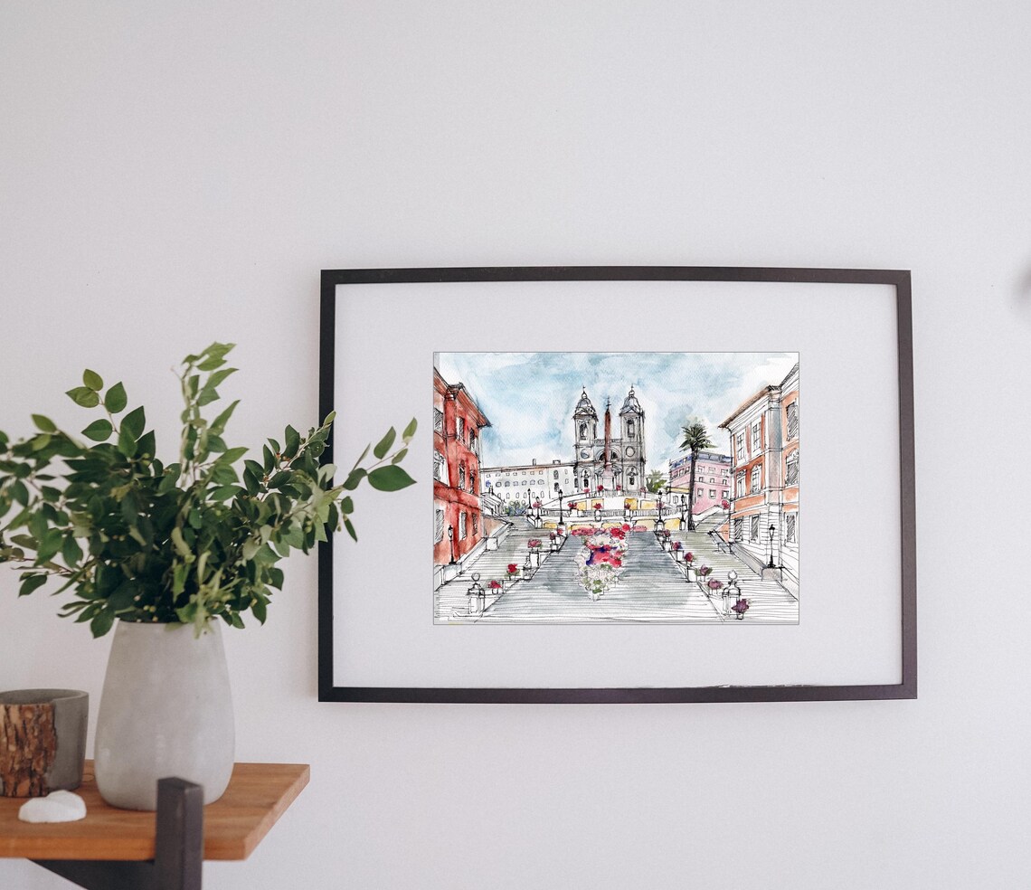 Rome Spanish Steps Printable | Watercolor Painting | Historical ...