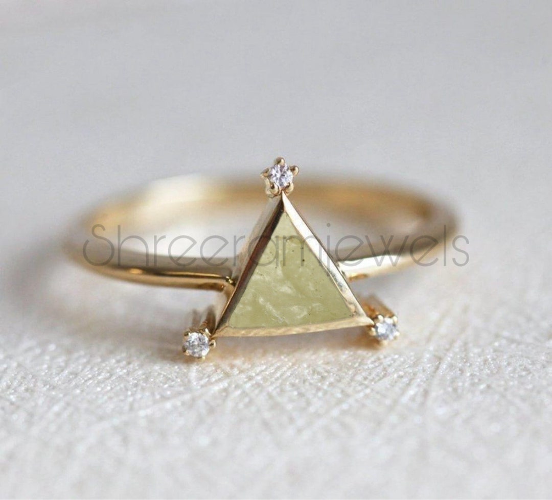 Sterling Silver Libyan Desert Glass Ring: Trillion Stone - Etsy