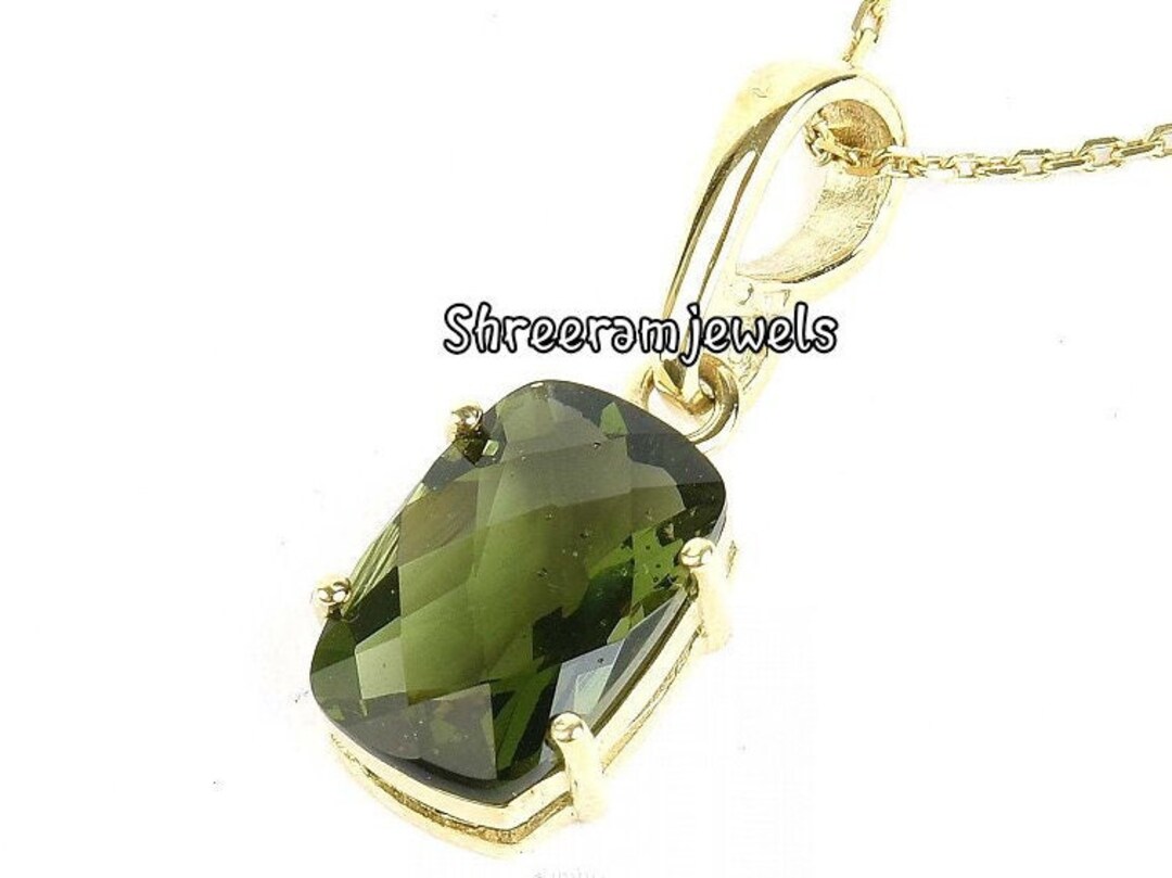Natural Cut Moldavite Gemstone Pendant in Sterling Silver | Anniversary ...