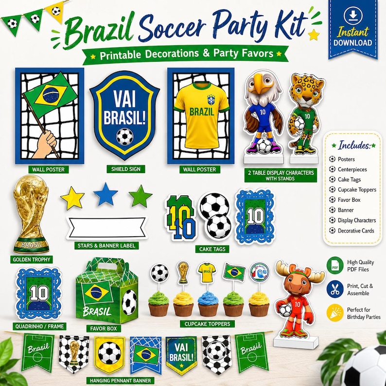 Brazil Soccer Birthday Party Kit Printable, Soccer Party Decorations ...