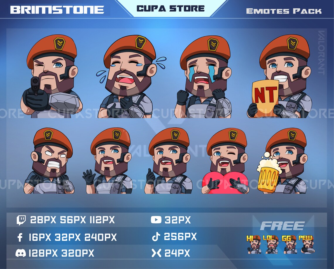 Brimstone Valorant Emotes, Brimstone Emotes // Twitch Emotes, Discord ...