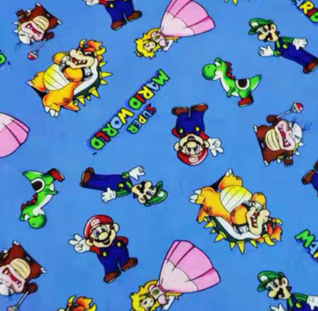 Cartoon Mario Cotton Fabric, by Yard - Etsy