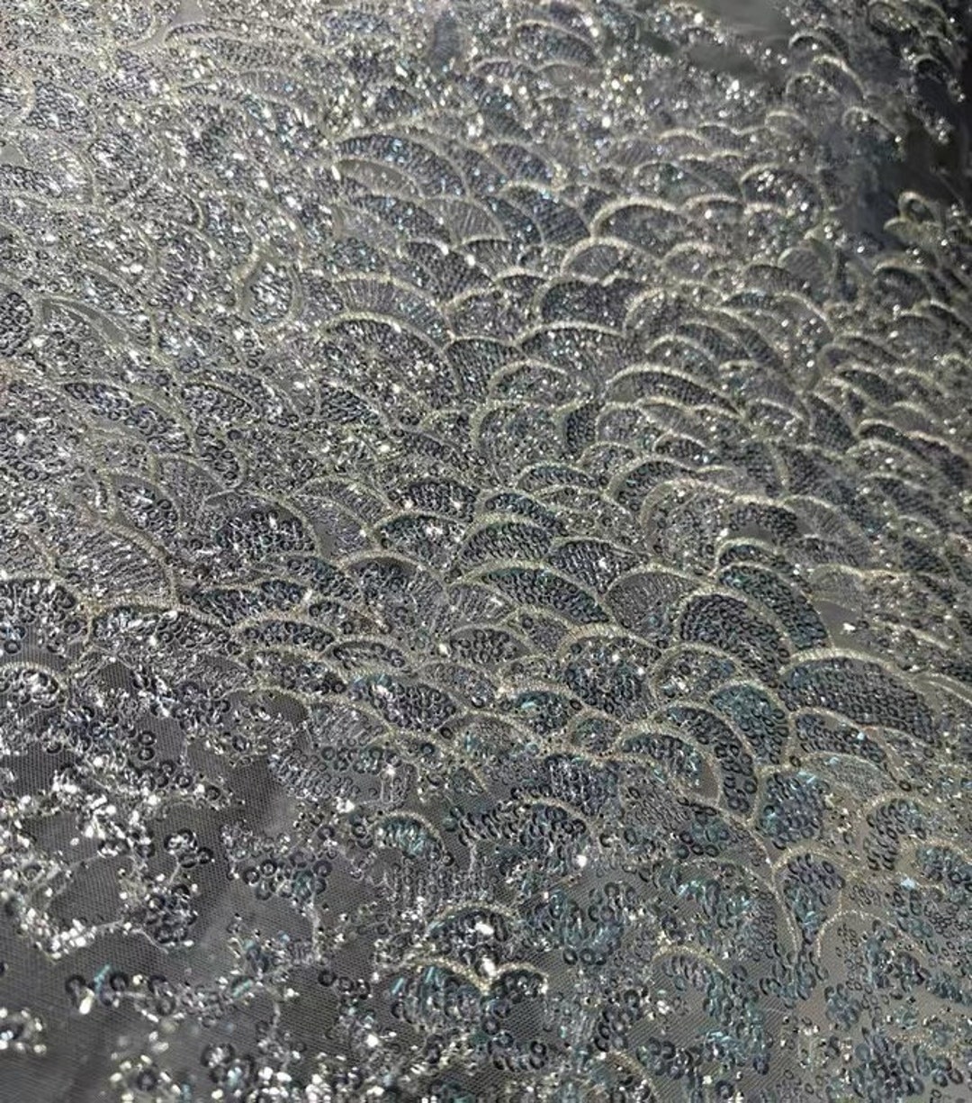 Luxury Fish Scale Sequin Beaded Floral Embroidery Lace Mesh Bridal ...