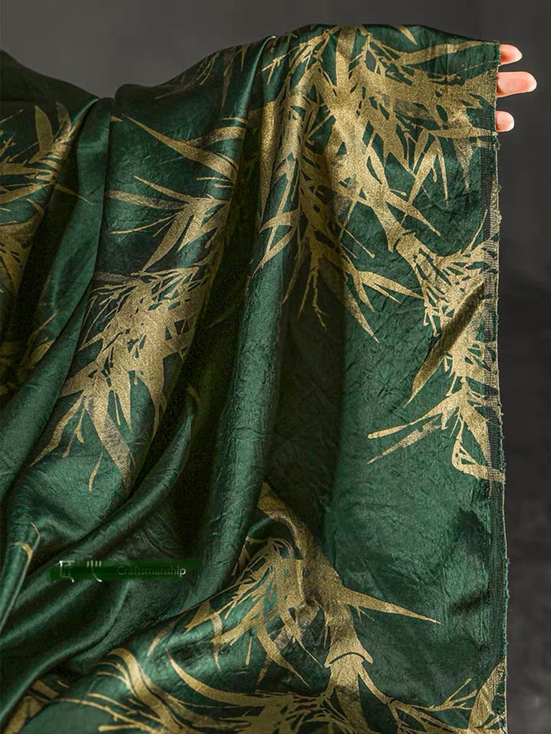 Golden Green Bamboo Acetate Fabric,european Designer Fabric, Qipao ...