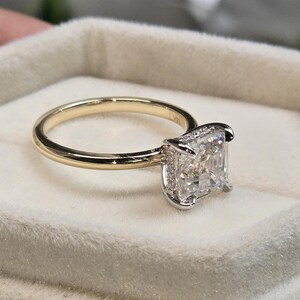 Two Tone Engagement Hidden Halo Ring, 2.50ct Asscher Cut Moissanite ...
