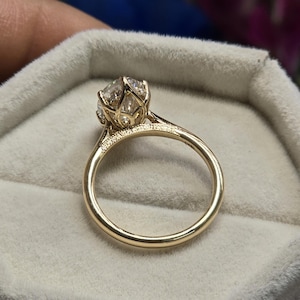 14k Yellow Gold Oval Cut Moissanite Ring, Lotus Floral Tulip Setting ...