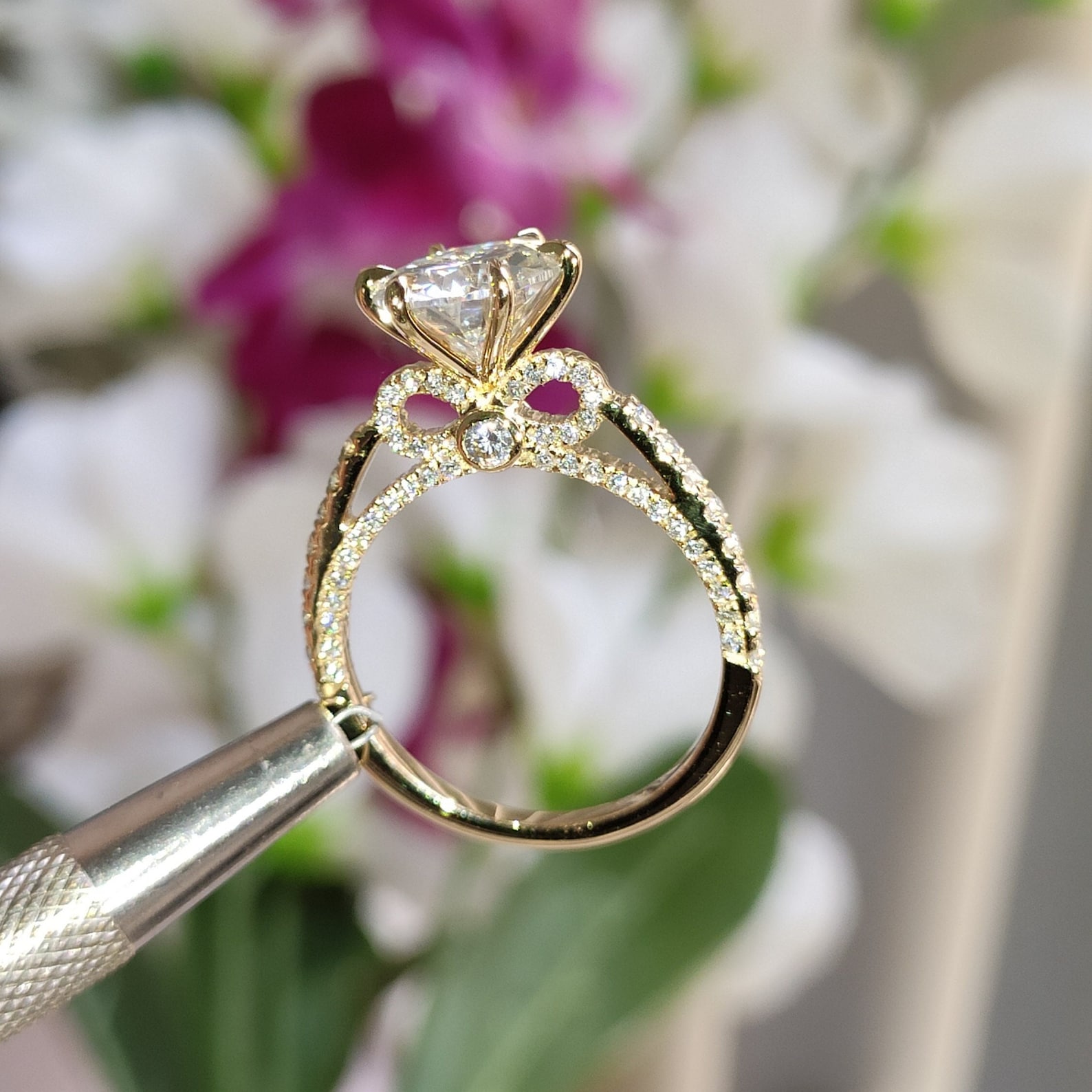 Vintage Cathedral Set Engagement Ring, Hidden Pave Bridge Art Deco Ring ...