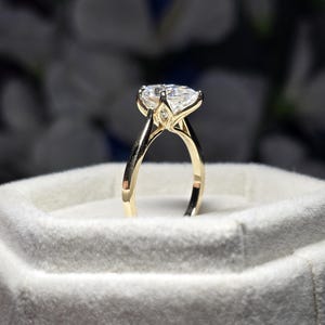 Flower Tulip Setting 14k Solid Gold Moissanite Engagement Ring Large 3 Carat Pear Shape ...