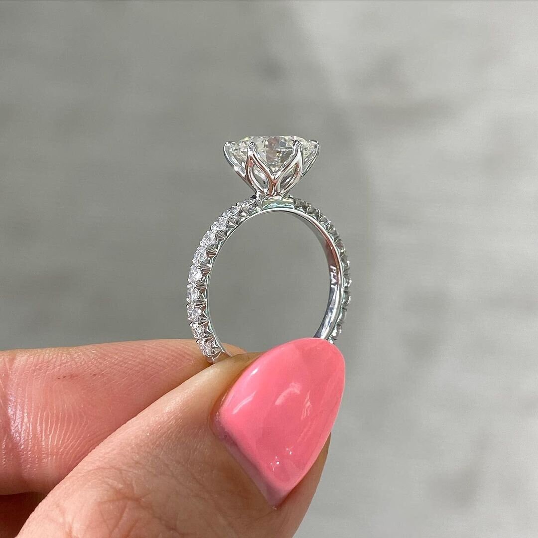 Tulip Setting Round Cut Moissanite Engagement Ring, 3/4 Eternity Flower ...