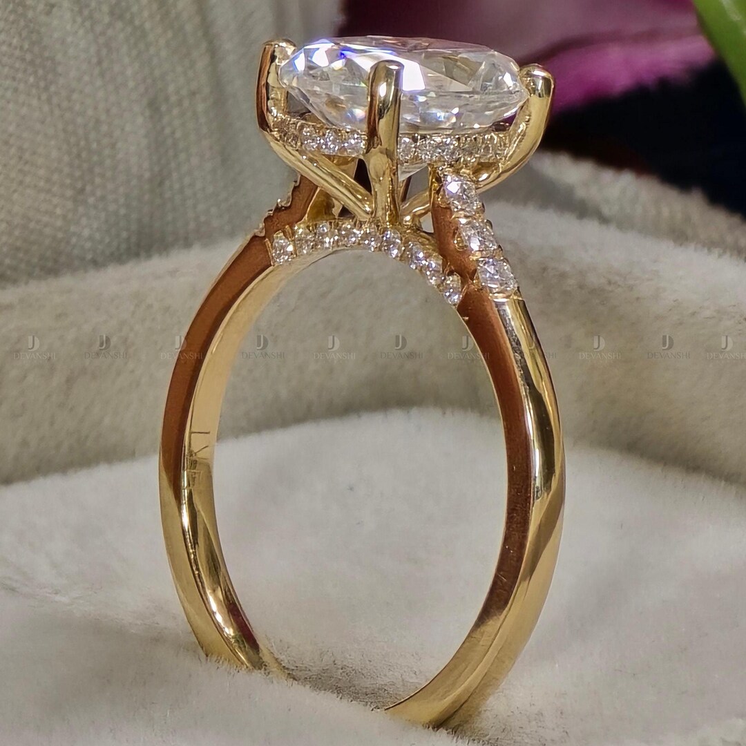 2ct Oval Cut Cathedral Setting Engagement Ring, Oval Cut Hidden Halo ...