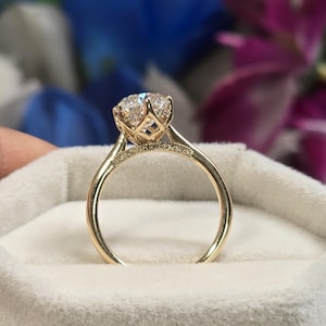 Lotus Floral Tulip Setting Engagement Ring Yellow Gold Vintage ...