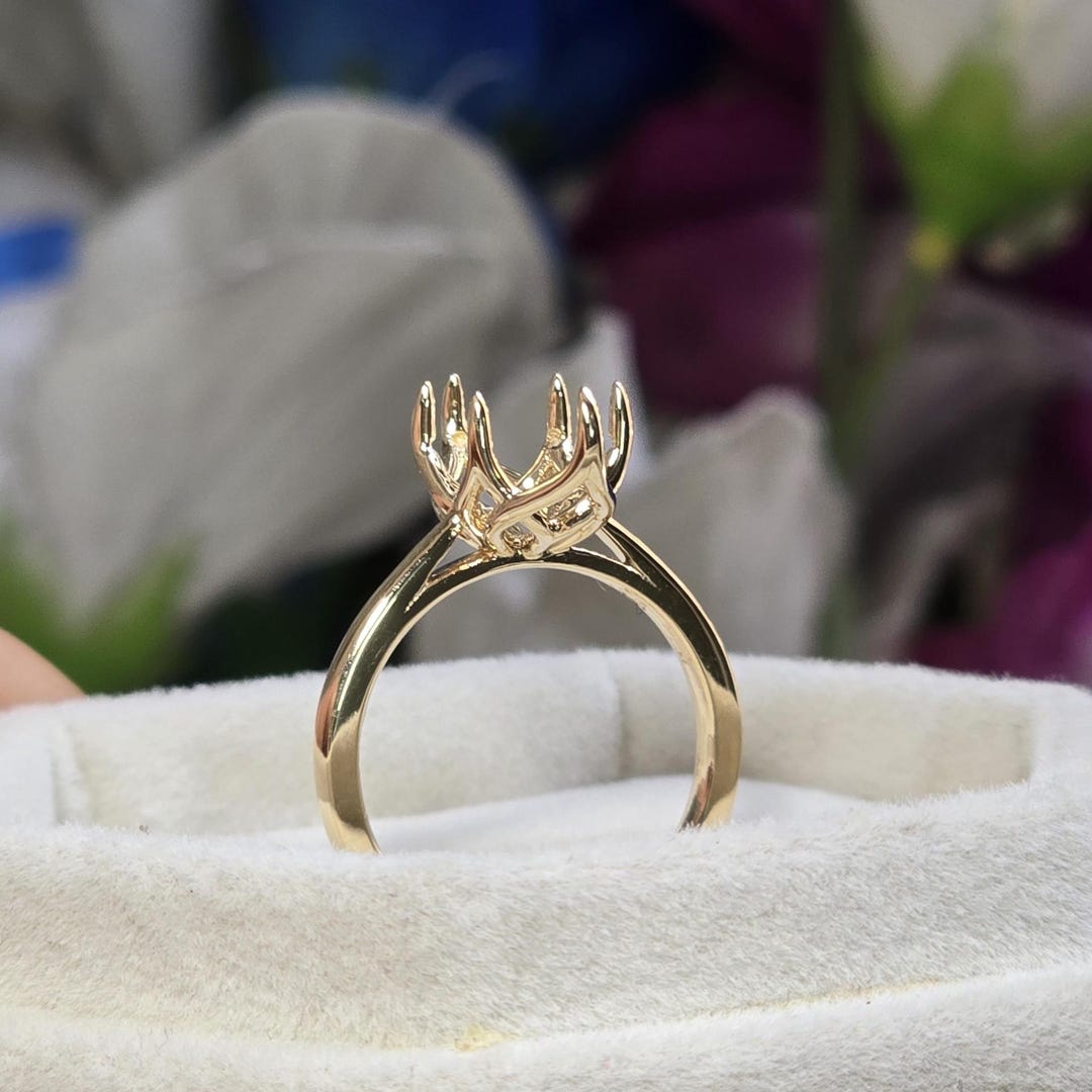 14k Yellow Gold Tulip Setting Engagement Ring, Floral Petal 6 Prong ...