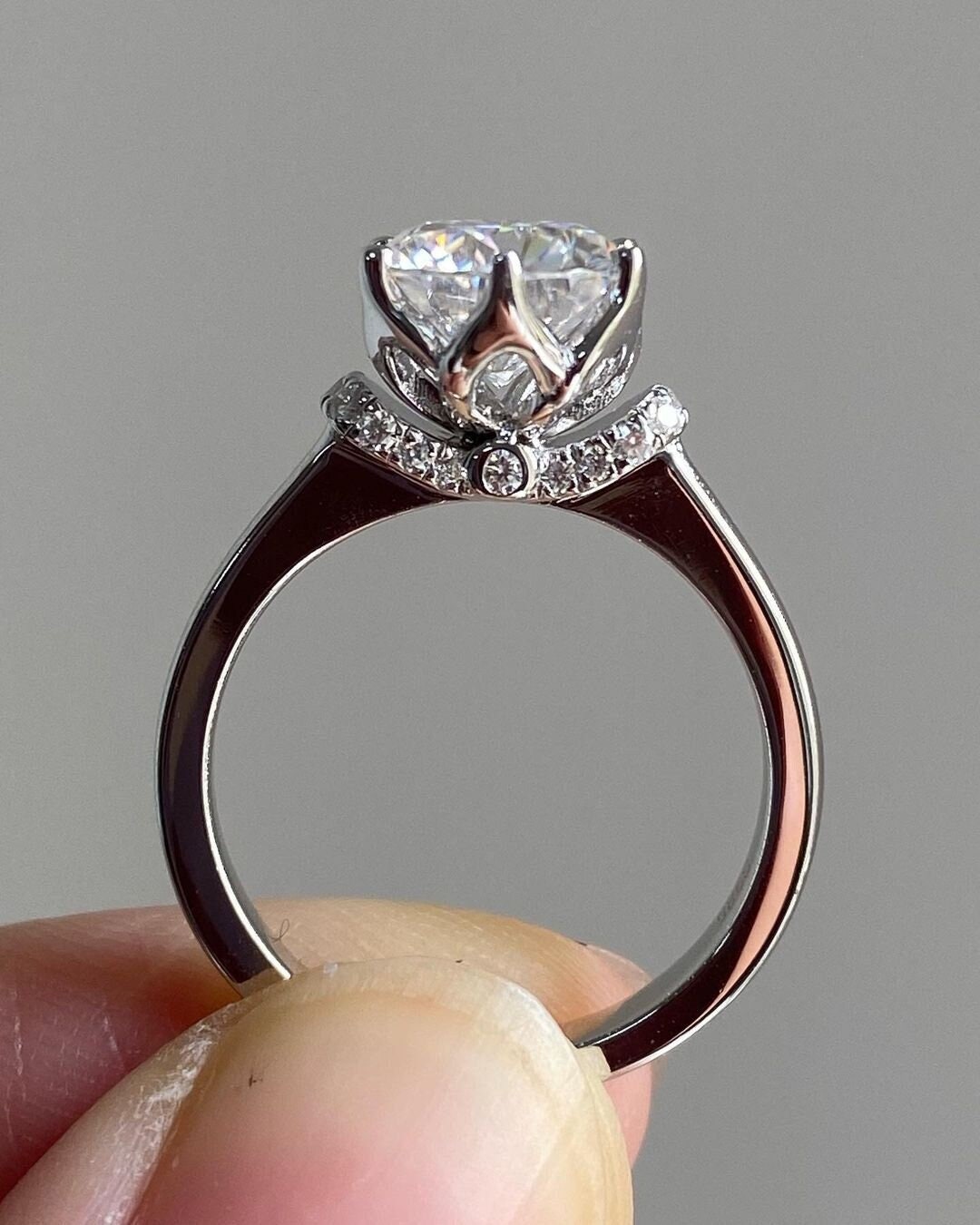 Vintage Tulip Setting Engagement Ring for Women, Antique Peekaboo ...