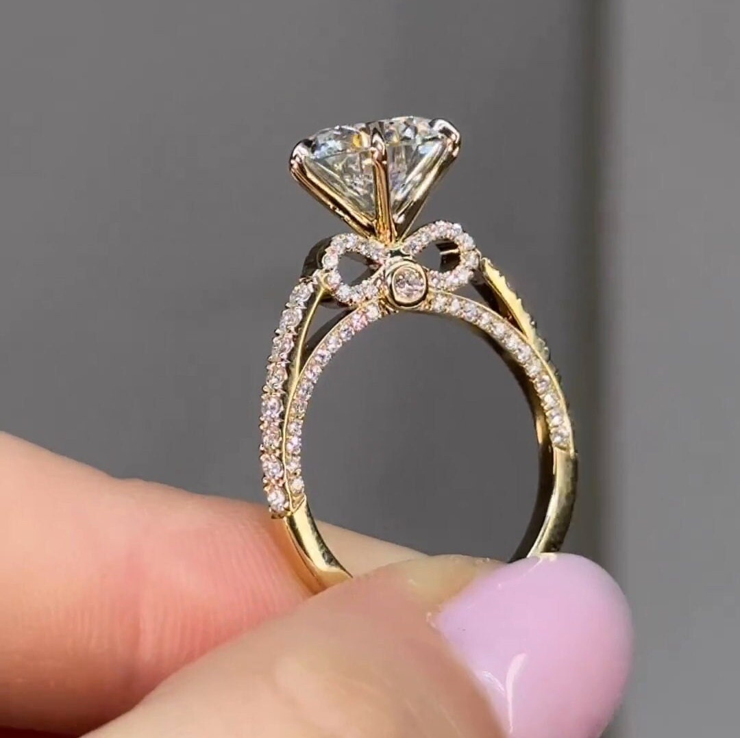 Vintage Cathedral Set Engagement Ring, Hidden Pave Bridge Art Deco Ring ...