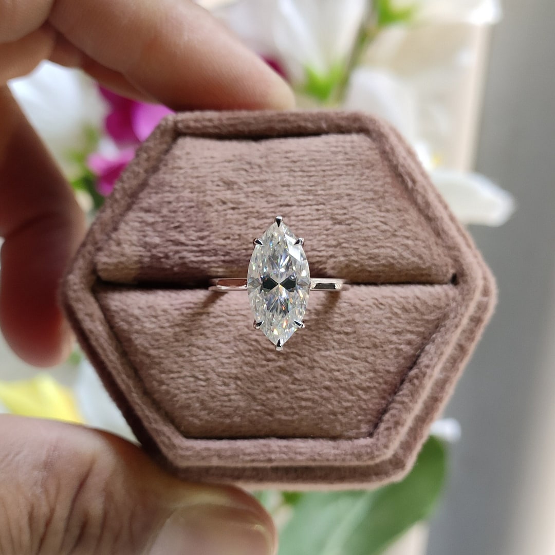 Marquise Cut Cathedral Set Moissanite Engagement Ring Hidden Halo ...