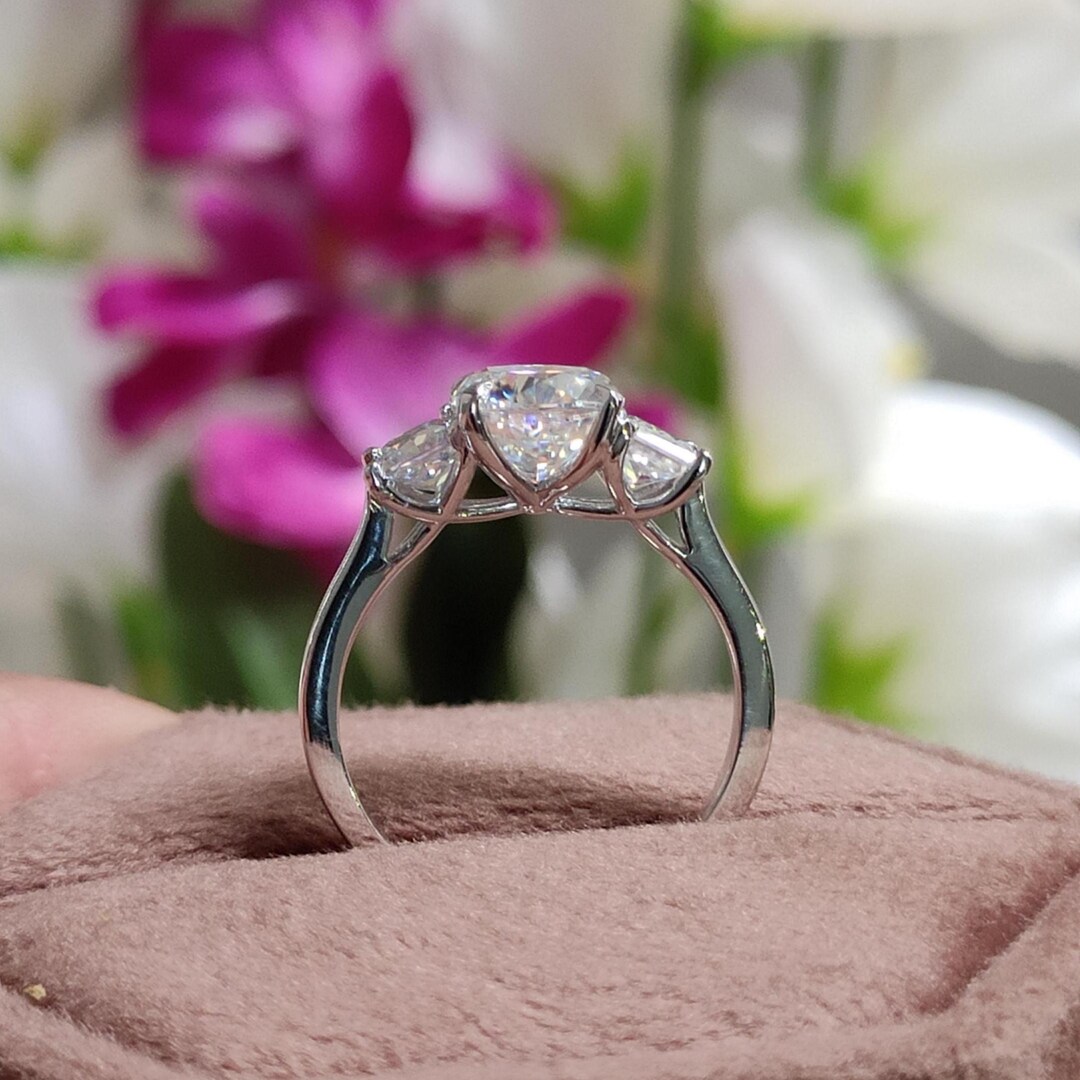 Antique Trellis Setting Three Stone Engagement Ring, Cushion Cut ...