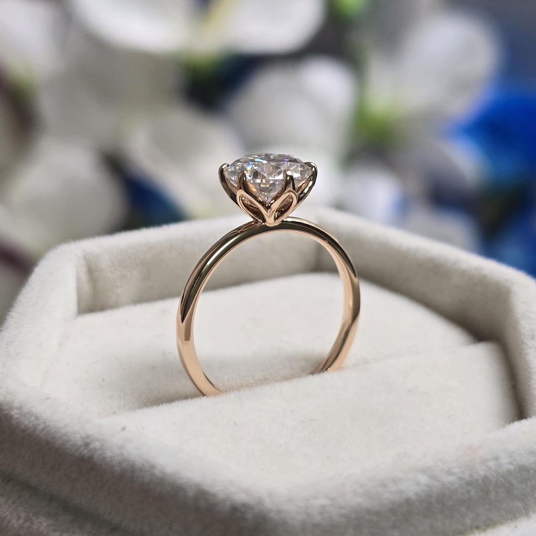 Antique Tulip Setting Engagement Ring, Petal 6 Prong Round Cut ...