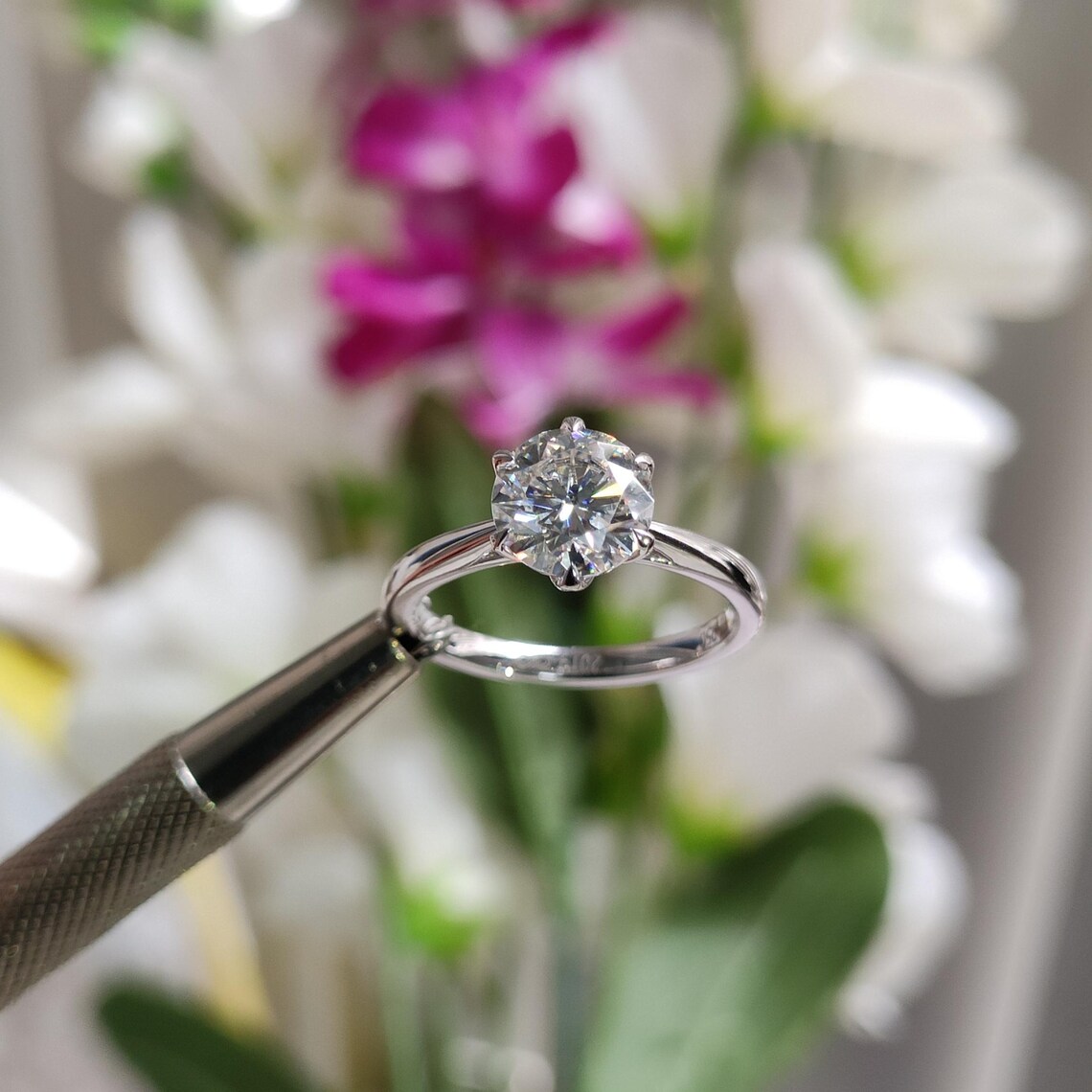 14k Solid Gold Tulip Setting Engagement Ring Cathedral Set Solitaire ...