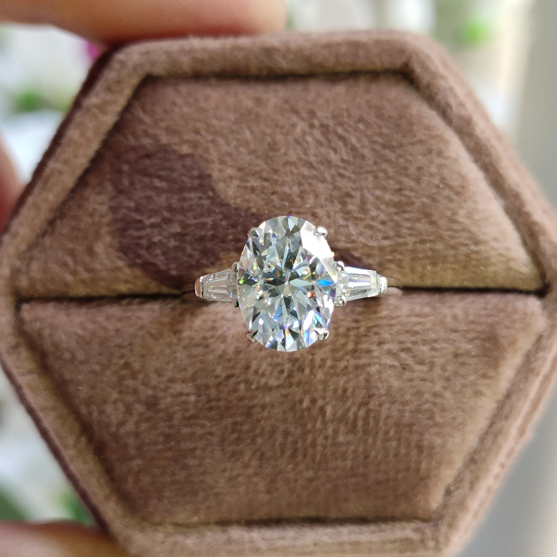 Oval Three Stone Engagement Ring, 3ct Oval Moissanite Ring, Side ...