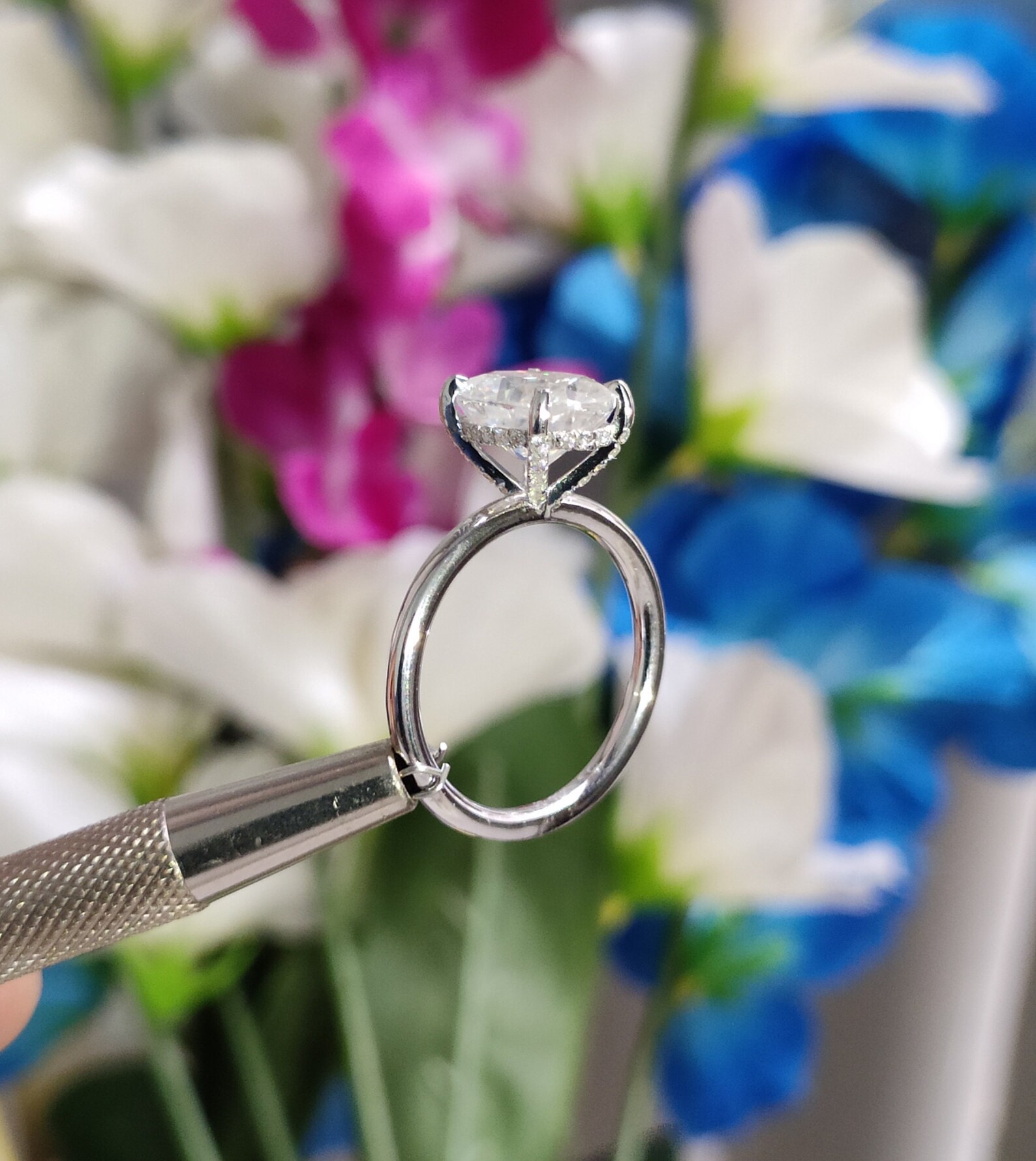 Large Oval Moissanite Engagement Ring, Sterling Silver Single Stone ...