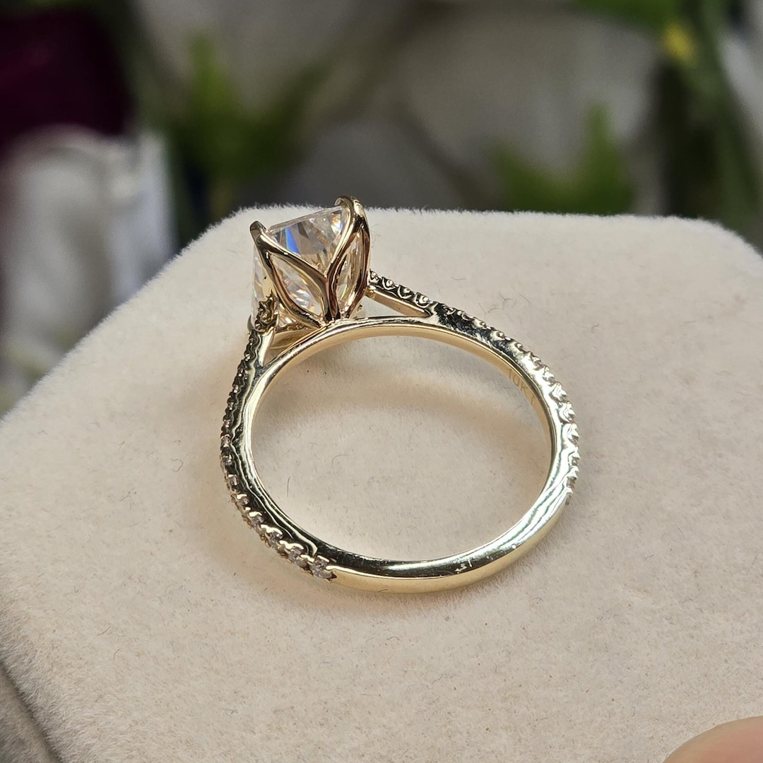 Vintage Tulip Setting Engagement Ring, Radiant Cut Cathedral Set ...