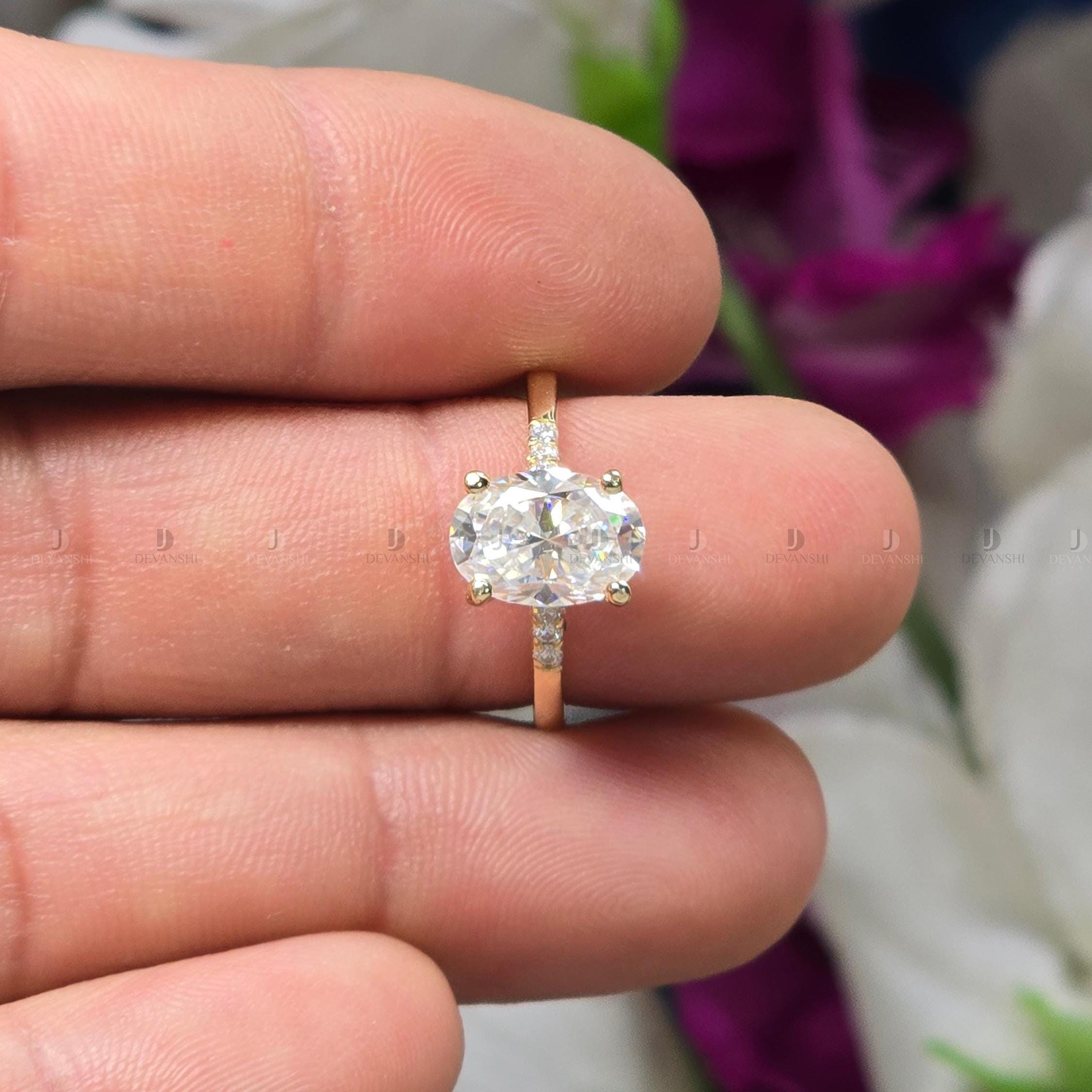 2ct Oval Cut Cathedral Setting Engagement Ring, Oval Cut Hidden Halo ...