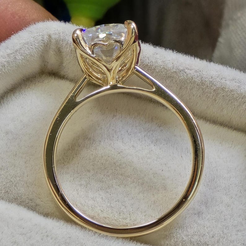 Vintage 14k Gold Cathedral Set 4 CT Radiant Cut Moissanite Ring, Lotus ...