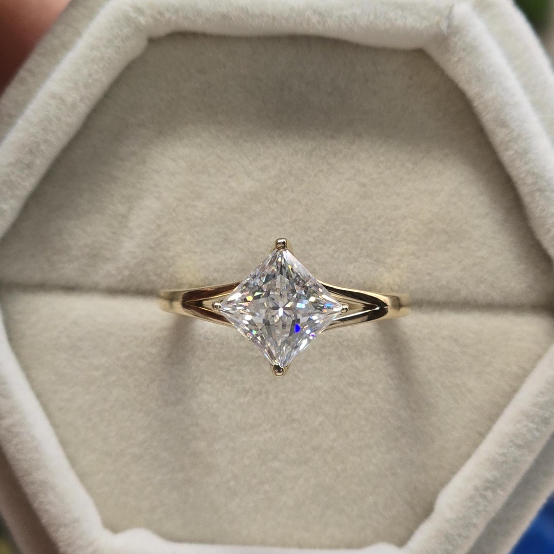 Unique Princess Cut Moissanite Ring, Single Stone Engagement Ring ...