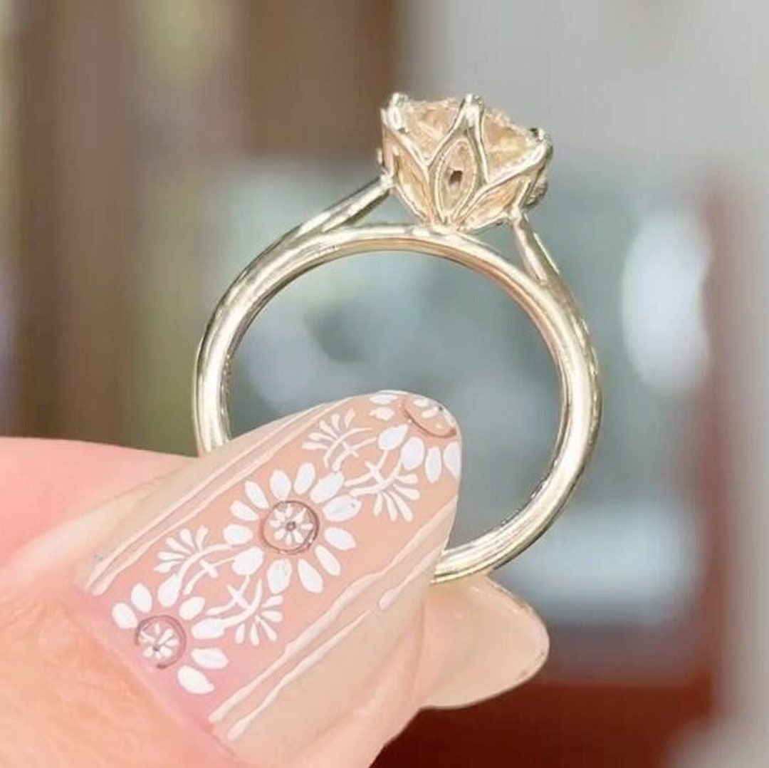 Vintage Tulip Floral Engagement Ring Cathedral Setting Moissanite Ring ...