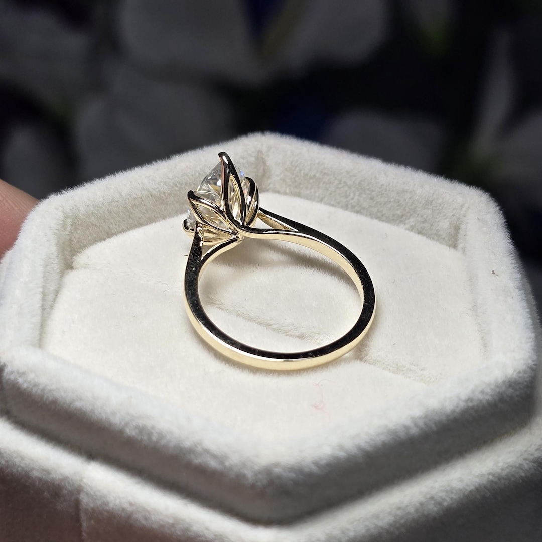 Flower Tulip Setting 14k Solid Gold Moissanite Engagement Ring Large 3 ...
