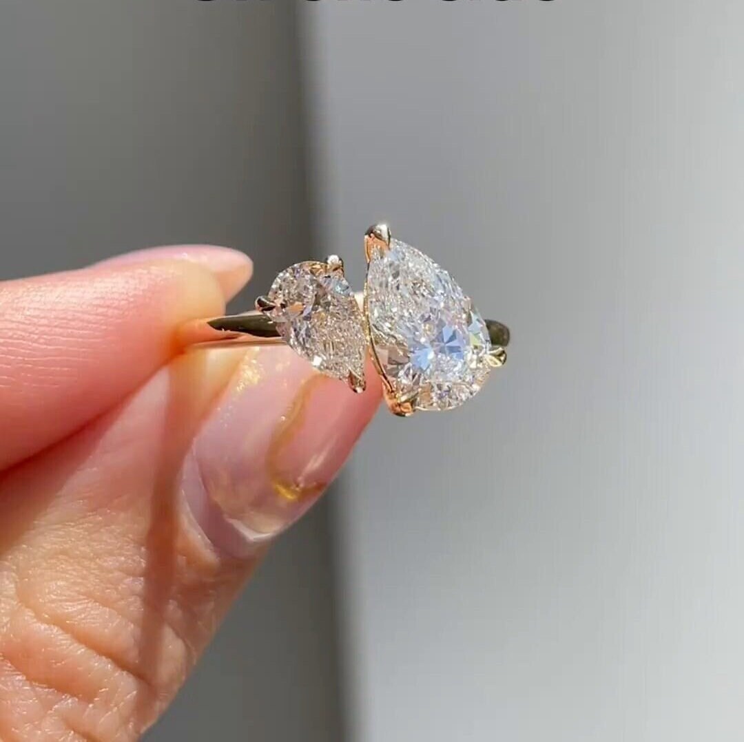 Toi Et Moi Ring, Two Stone Pear Shaped Moissanite Engagement Ring ...