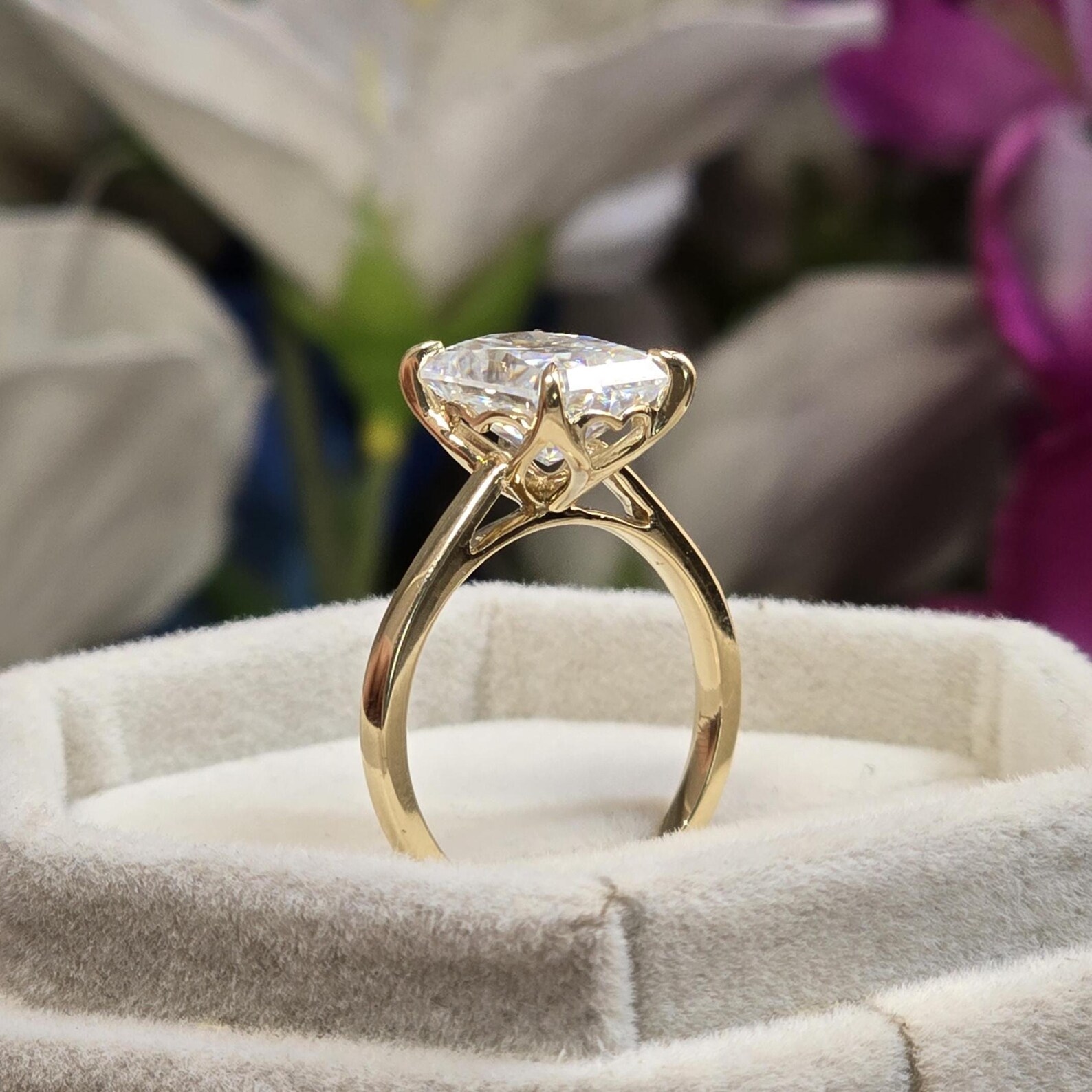 Vintage 14k Gold Cathedral Set 4 CT Radiant Cut Moissanite Ring, Lotus ...