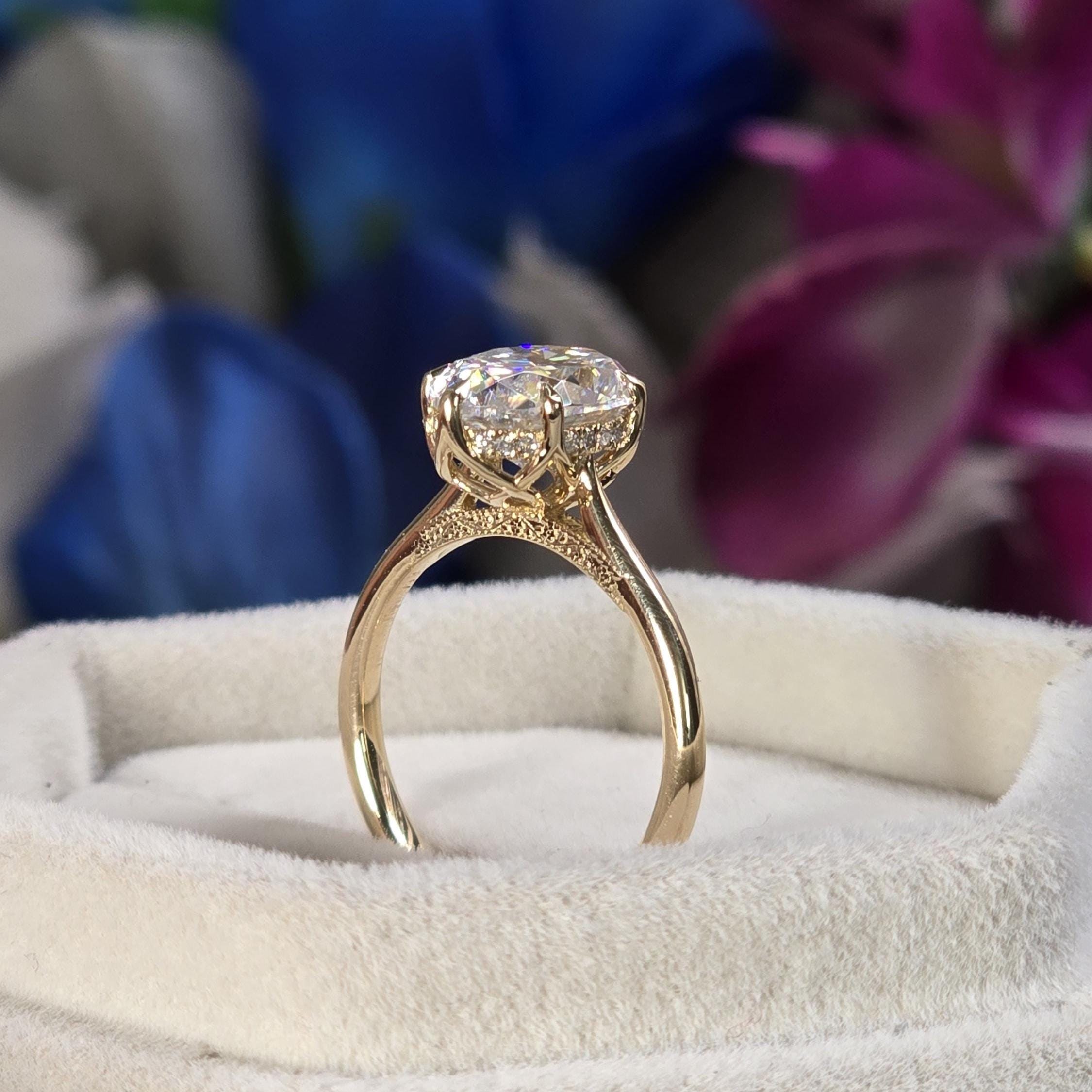 Lotus Floral Tulip Setting Engagement Ring Yellow Gold Vintage ...