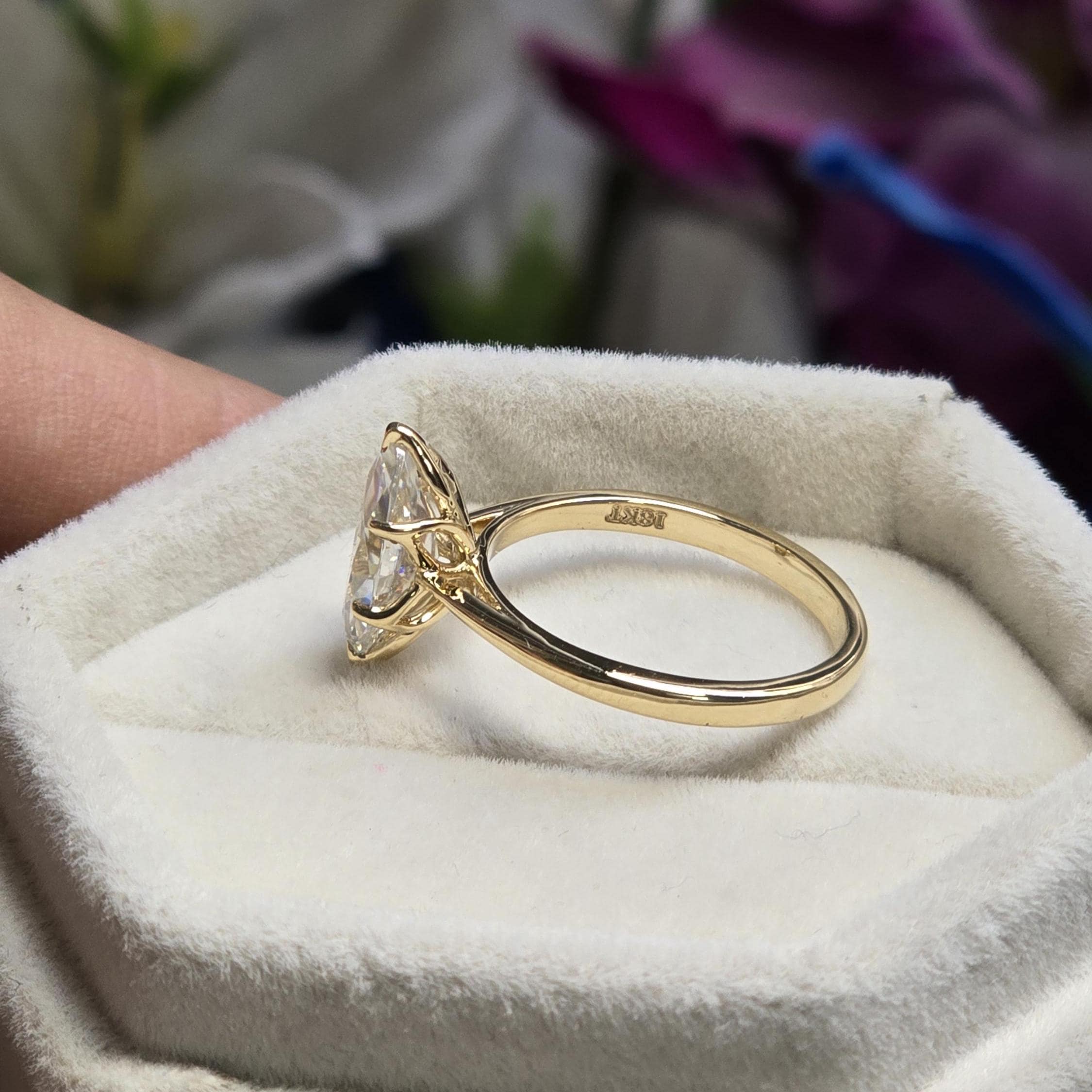 Vintage Tulip Floral Engagement Ring, Marquise Cut Cathedral Setting ...