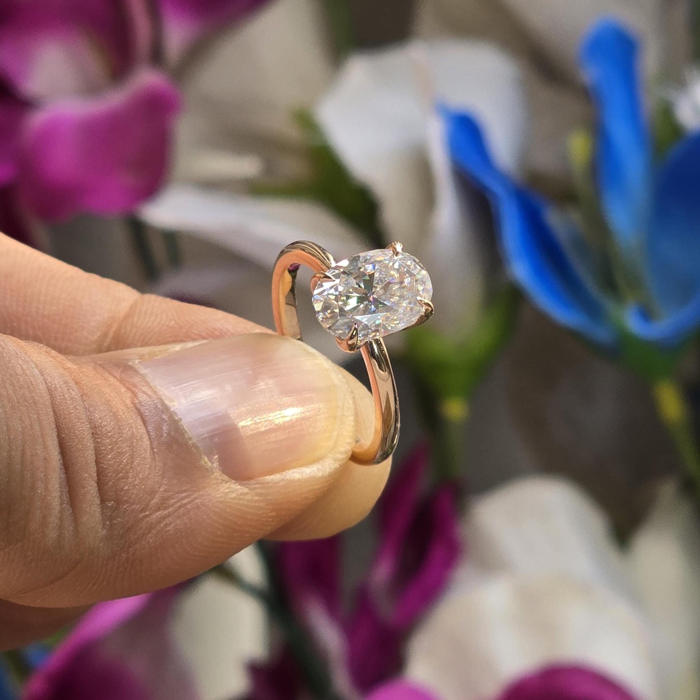 Tulip Setting 2CT Oval Cut Engagement Ring, Oval Solitaire Moissanite ...