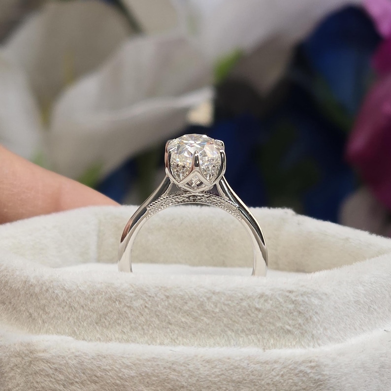 Vintage Cathedral Set Milgrain Filigree Hidden Bridge Ring, White Gold ...