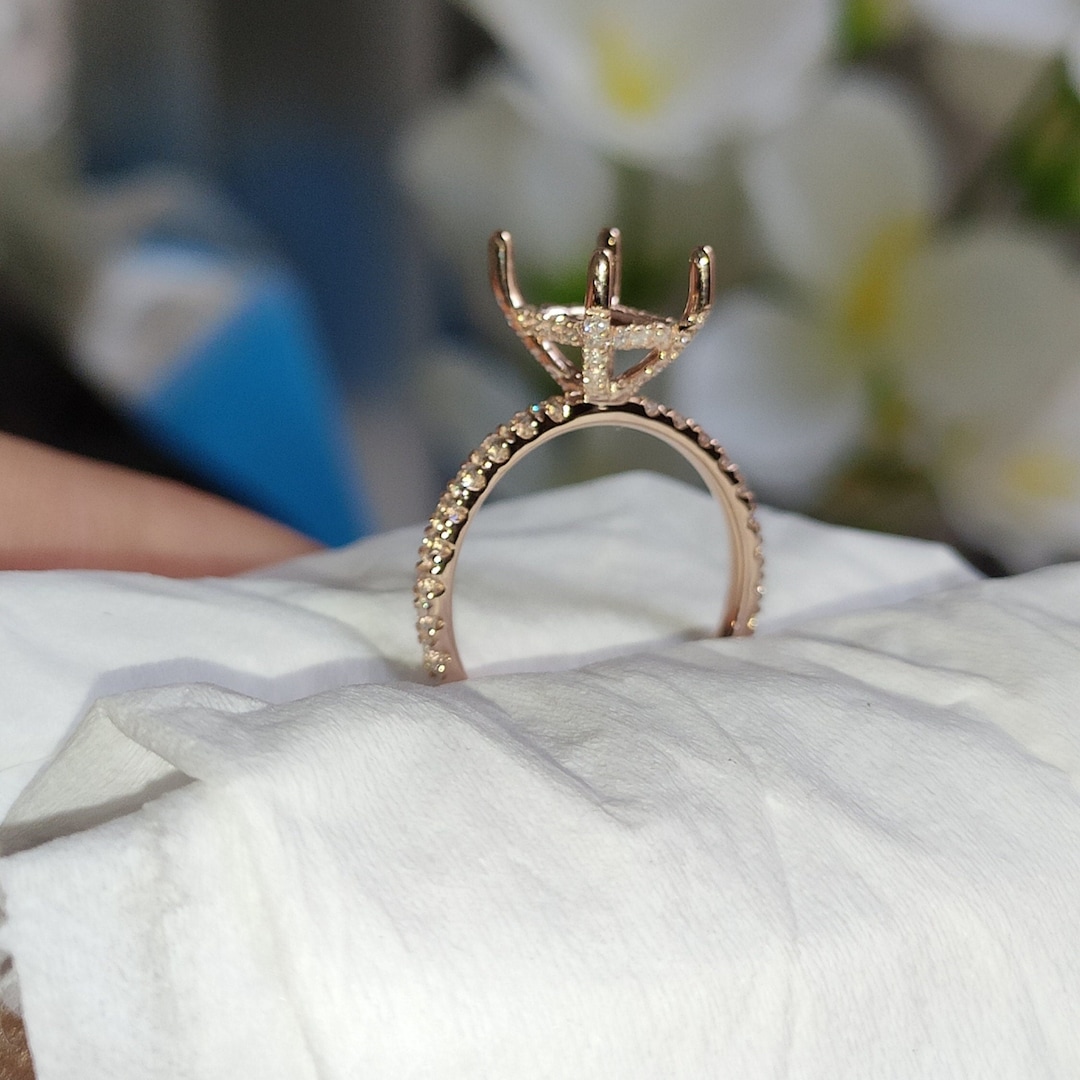 Ring Setting Without Stone Rose Gold Semi Mount 4 Prong Ring Hidden ...
