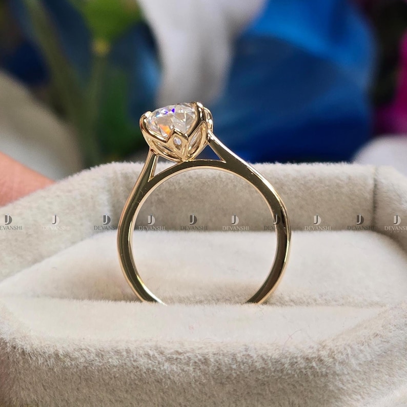 Antique Lotus Floral Tulip Setting Ring, Oval Cut Solitaire Moissanite ...