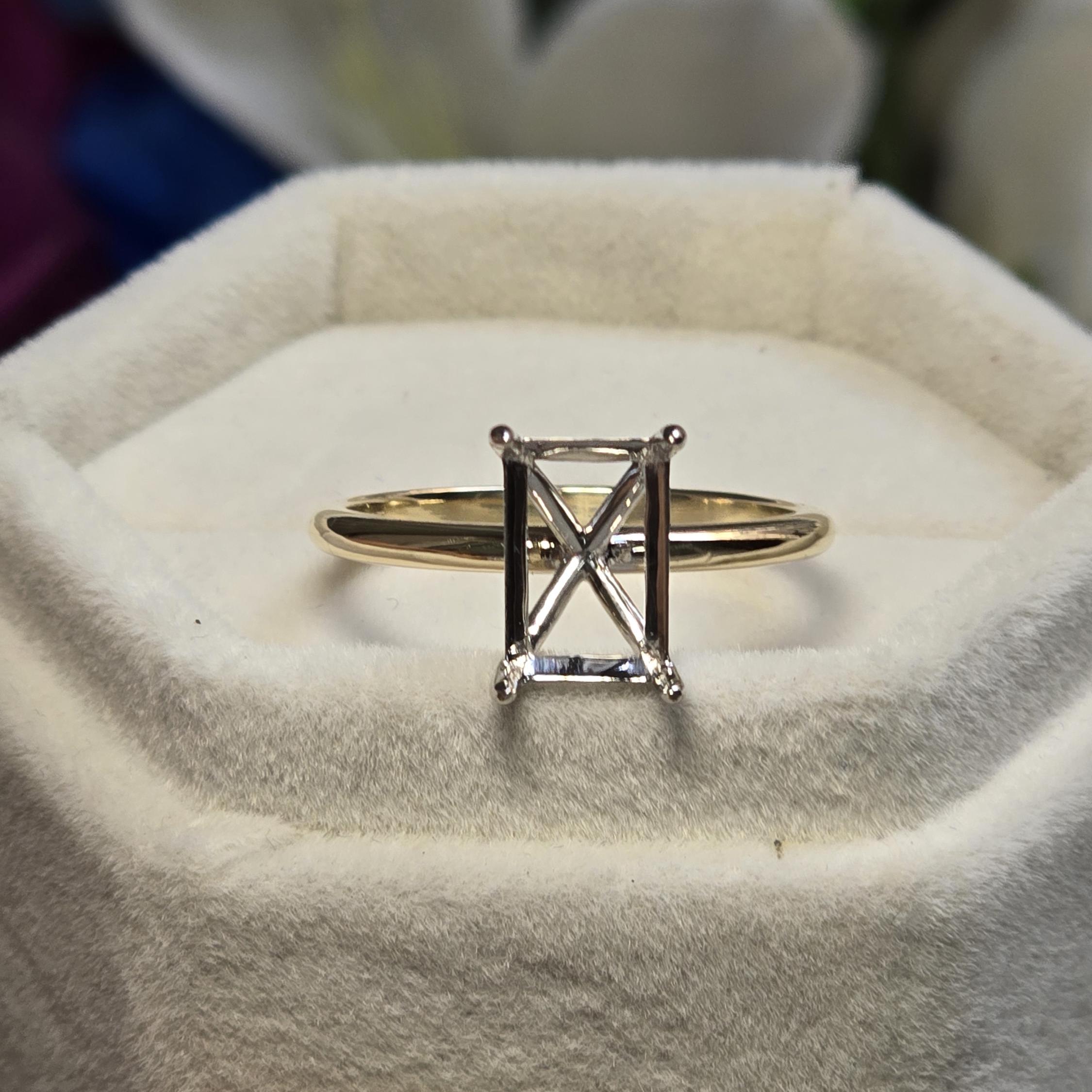 Two Tone Radiant Cut Engagement Ring Setting, Solitaire Stone Semi ...
