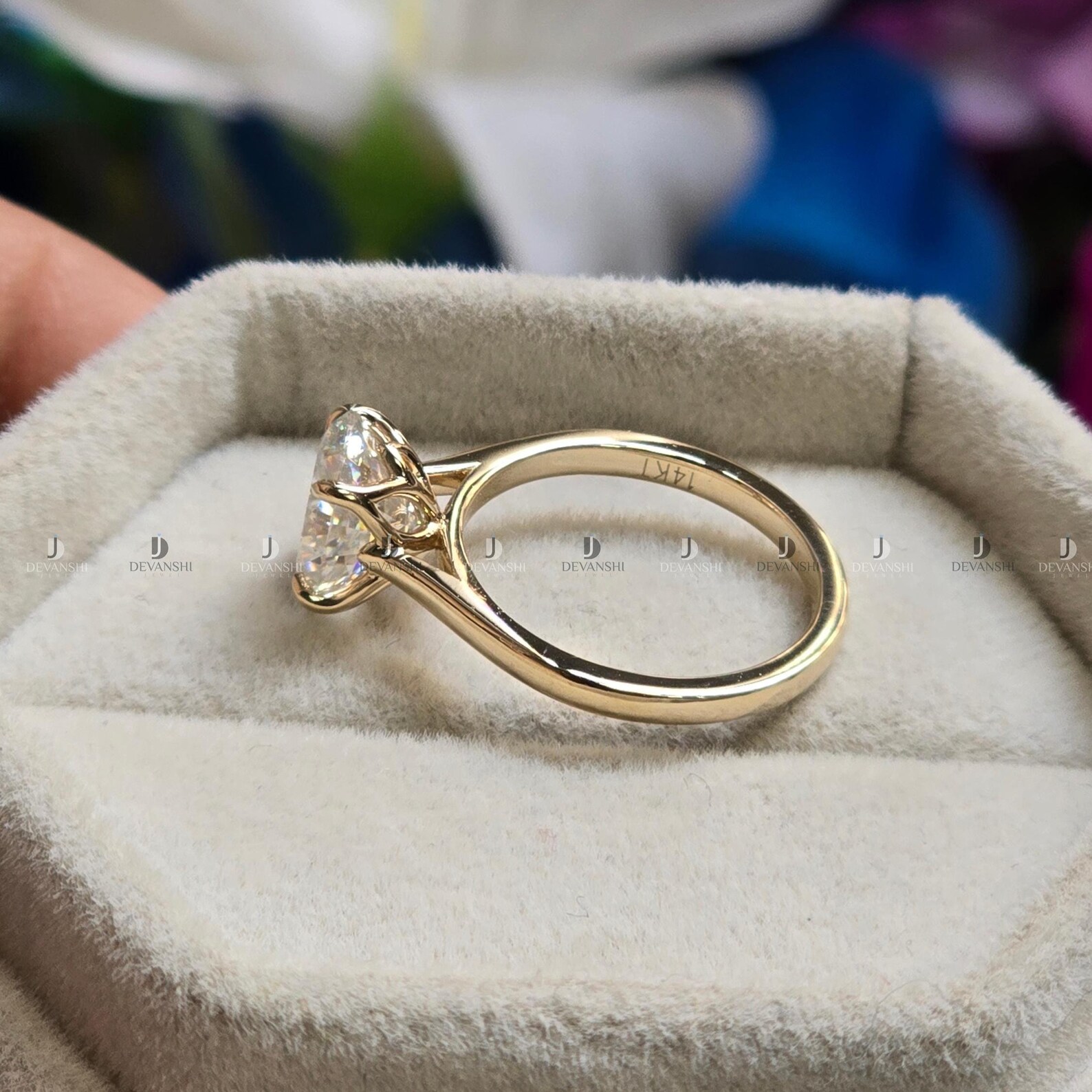 Antique Lotus Floral Tulip Setting Ring, Oval Cut Solitaire Moissanite ...