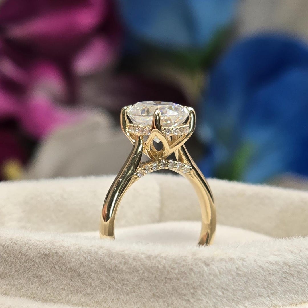 Antique Tulip Setting Engagement Ring, 2ct Oval Cut Hidden Halo ...