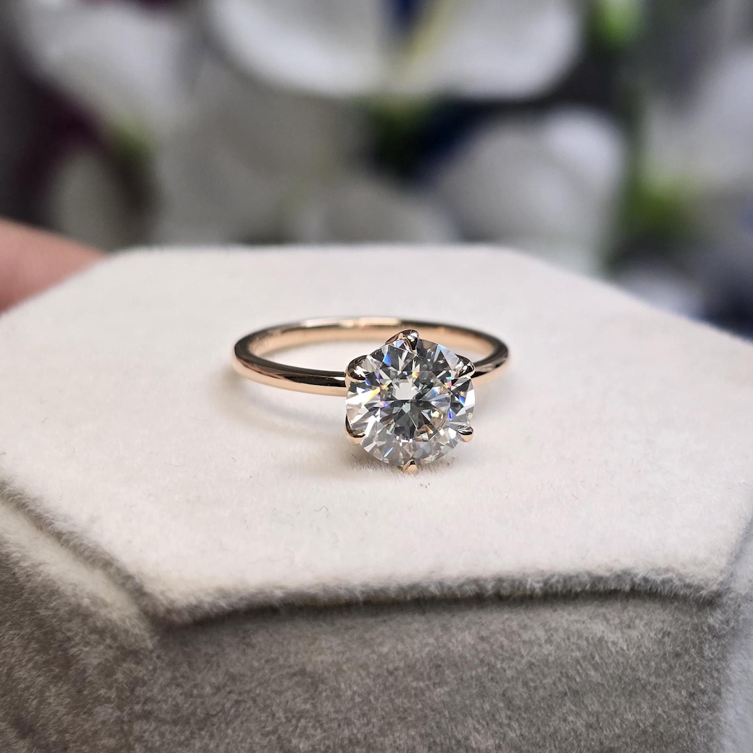 Tulip Setting Ring, 8.50mm Round Cut Moissanite Engagement Ring, Lotus ...