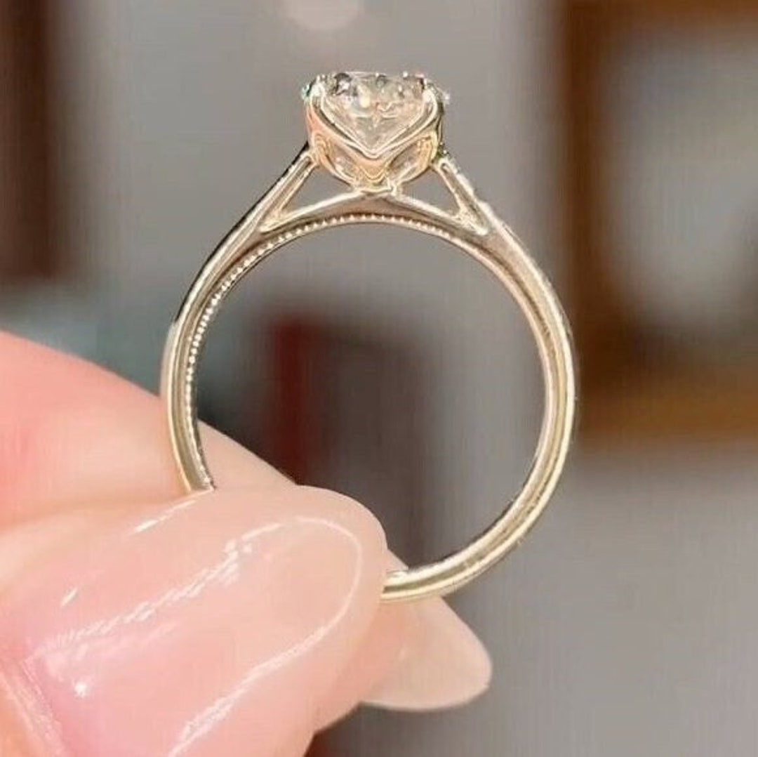 10k/14k/18k Solid Gold Cathedral Engagement Ring, 2ct Oval Moissanite ...