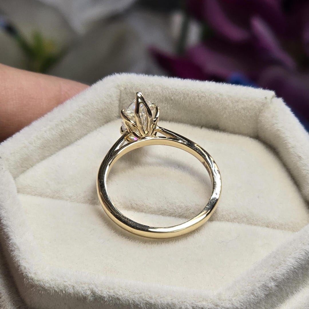 Vintage Tulip Floral Engagement Ring, Marquise Cut Cathedral Setting Moissanite Ring Unique ...