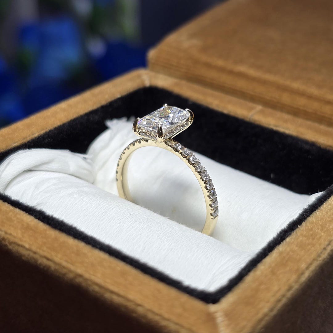 2 Carat Radiant Cut Hidden Halo Moissanite Engagement Ring, Rectangular ...