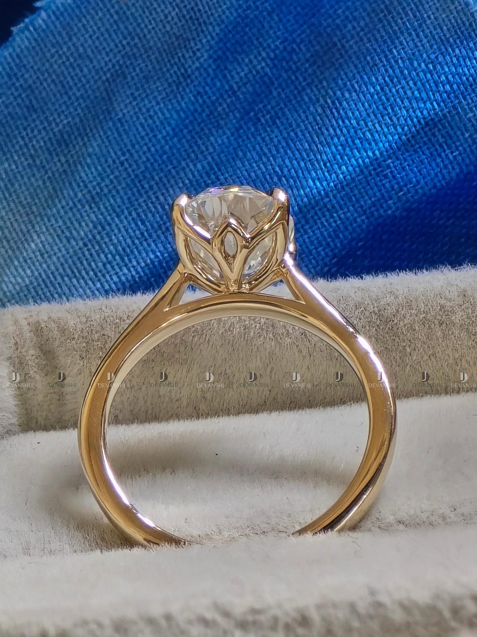 Antique Lotus Floral Tulip Setting Ring, Oval Cut Solitaire Moissanite ...