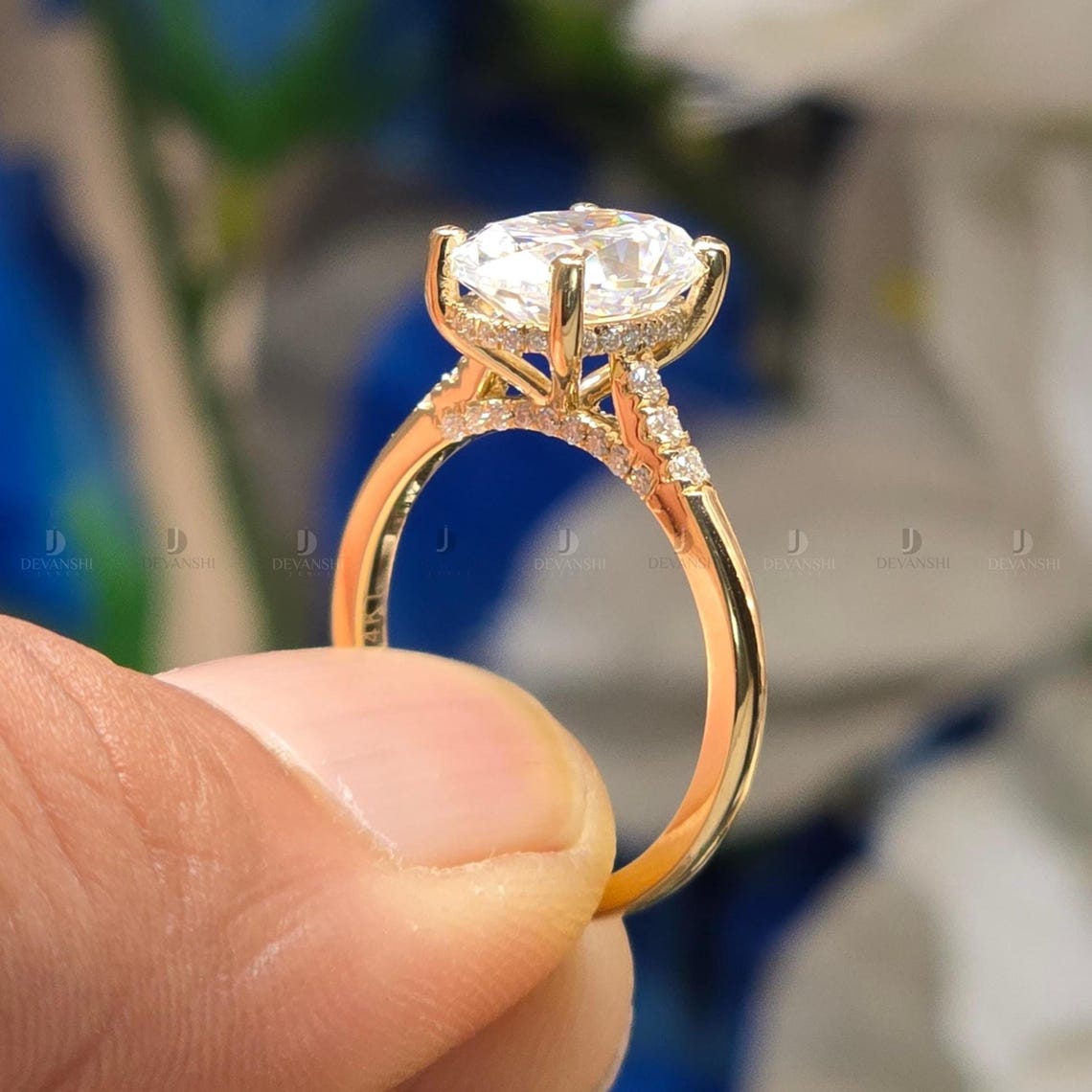 2ct Oval Cut Cathedral Setting Engagement Ring, Oval Cut Hidden Halo ...