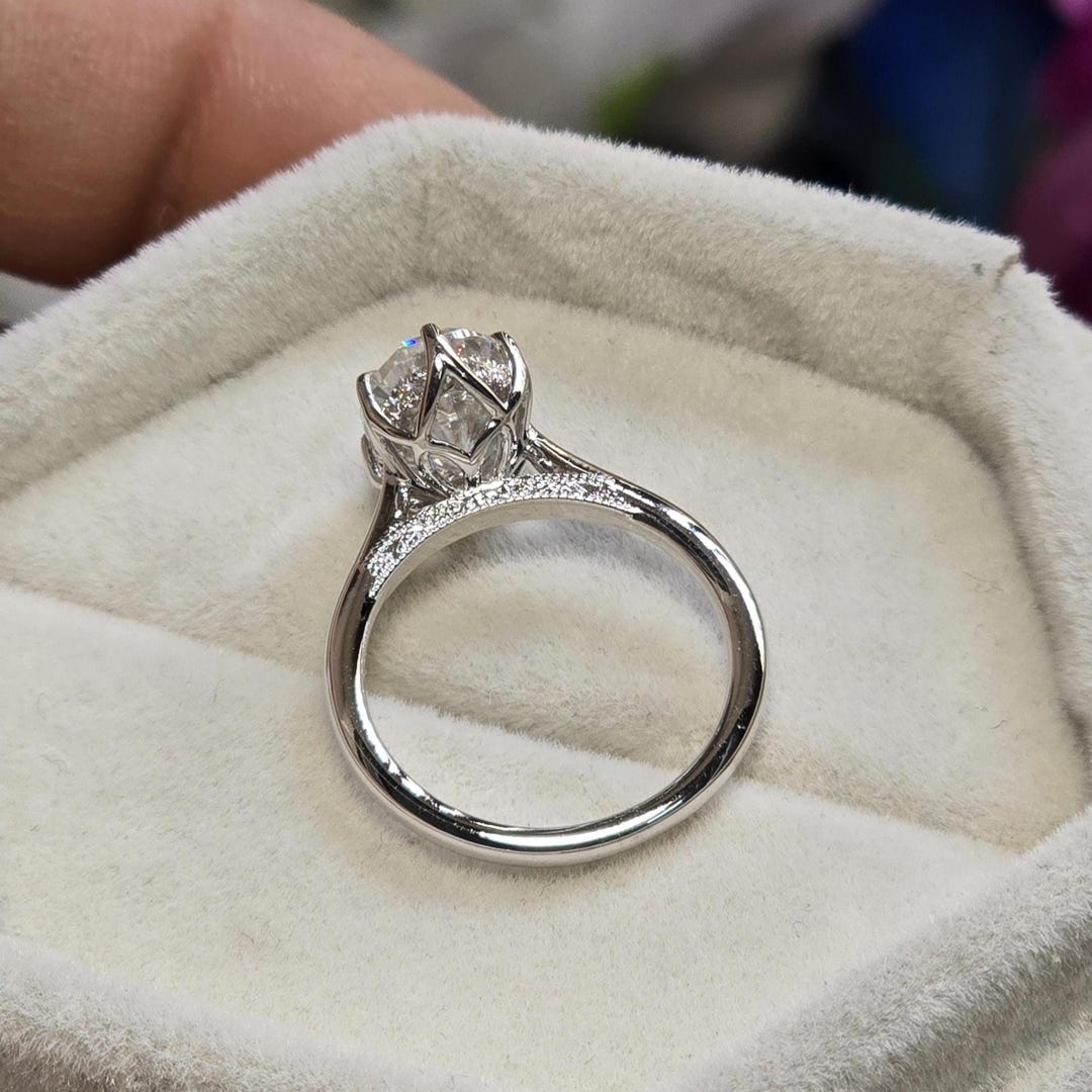 Vintage Cathedral Set Milgrain Filigree Hidden Bridge Ring, White Gold ...